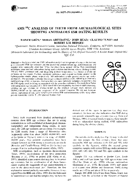 (PDF) AMS 14C analysis of teeth from archaeological sites showing ...