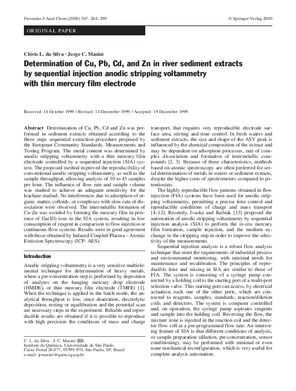 Pdf Determination Of Cu Pb Cd And Zn In River Sediment Extracts By Sequential Injection