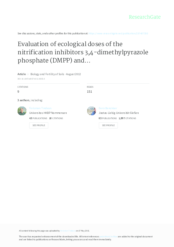 (PDF) Evaluation of ecological doses of the nitrification inhibitors 3 ...