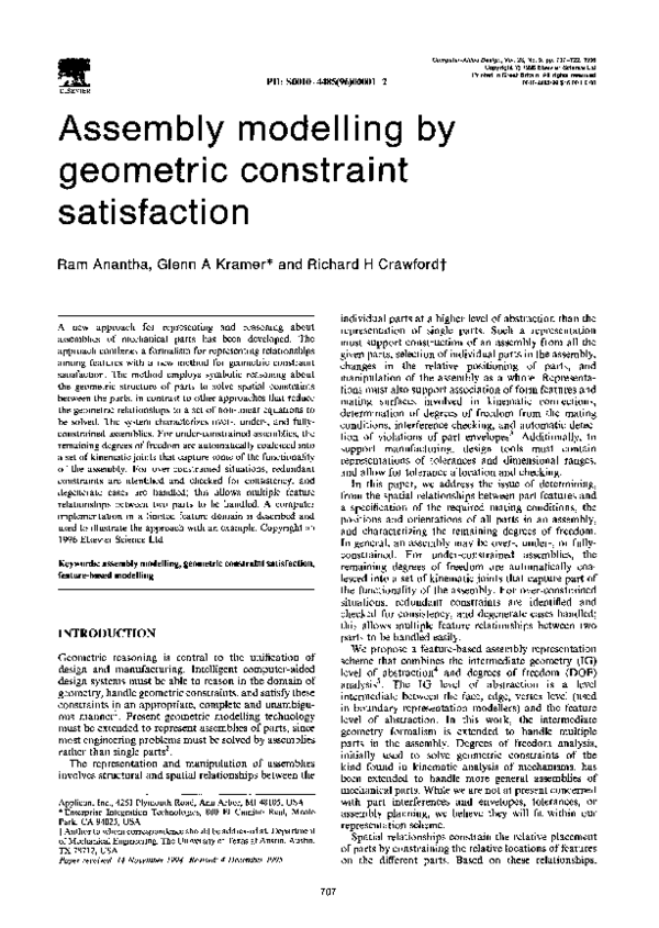 (PDF) Assembly modelling by geometric constraint satisfaction