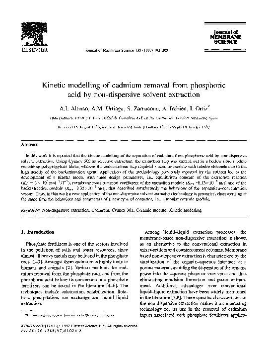 (PDF) Kinetic modelling of cadmium removal from phosphoric acid by non ...