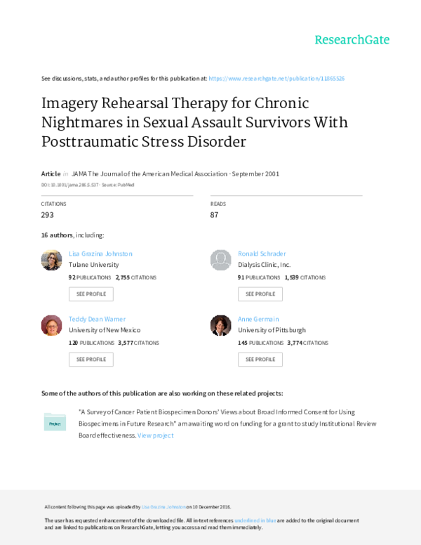 (PDF) Imagery rehearsal therapy for chronic nightmares in sexual ...