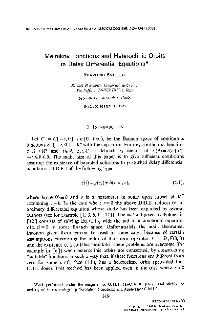 (PDF) Melnikov Functions in Delay Differential Equations