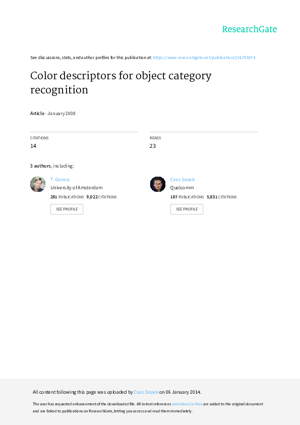 (PDF) Boosting colored local features for generic object recognition | Joachim Denzler ...