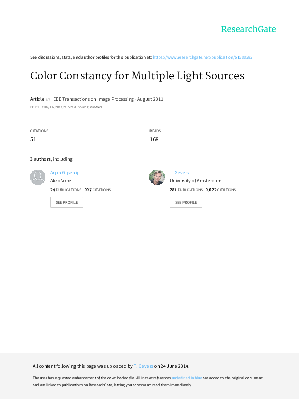 (PDF) Color Constancy for Multiple Light Sources