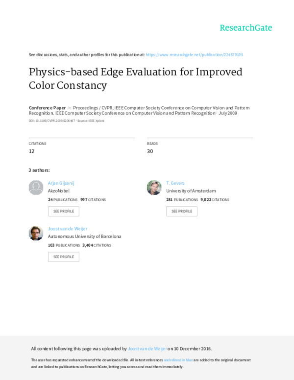 (PDF) Physics-based edge evaluation for improved color constancy