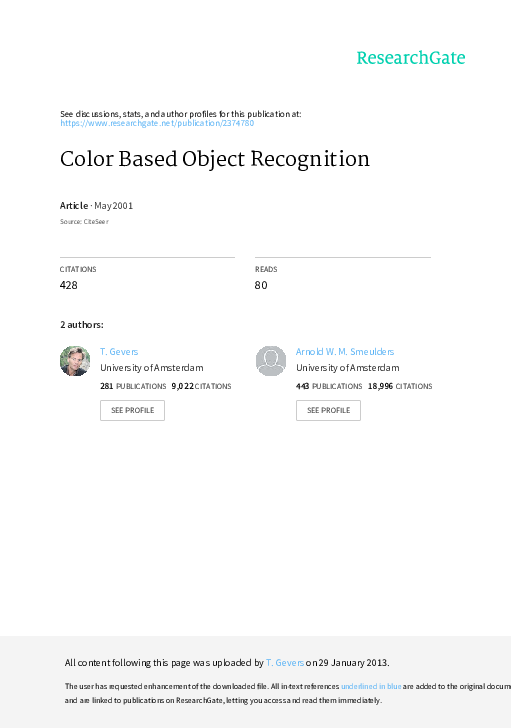 (PDF) Color-based object recognition