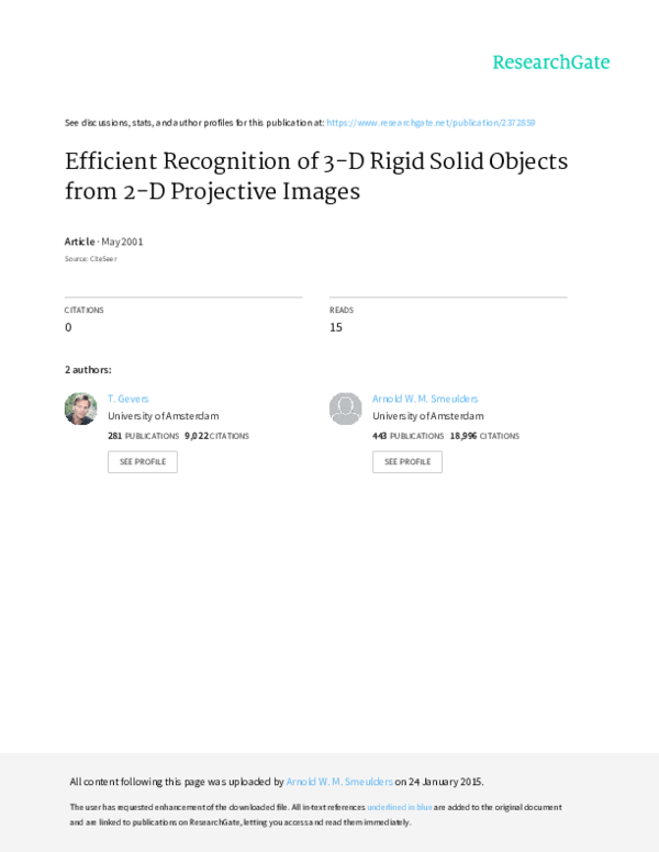 Pdf Efficient Recognition Of 3 D Rigid Solid Objects From 2 D Projective Images