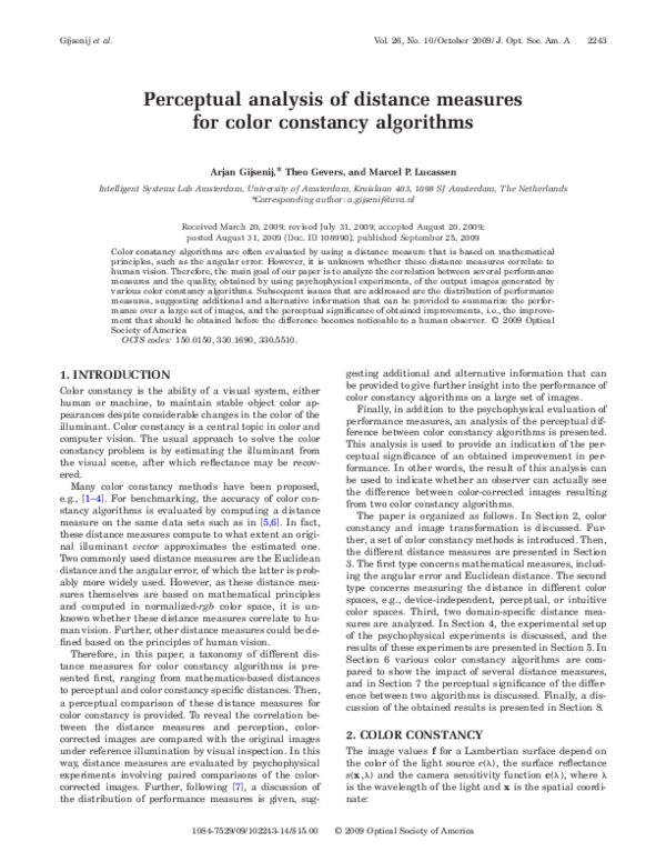 (PDF) A Perceptual Analysis of Distance Measures for Color Constancy ...