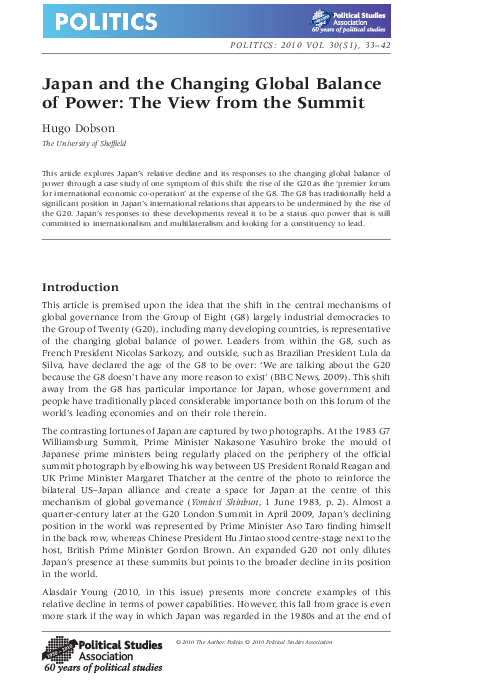 (PDF) Japan and the Changing Global Balance of Power: The View from the ...