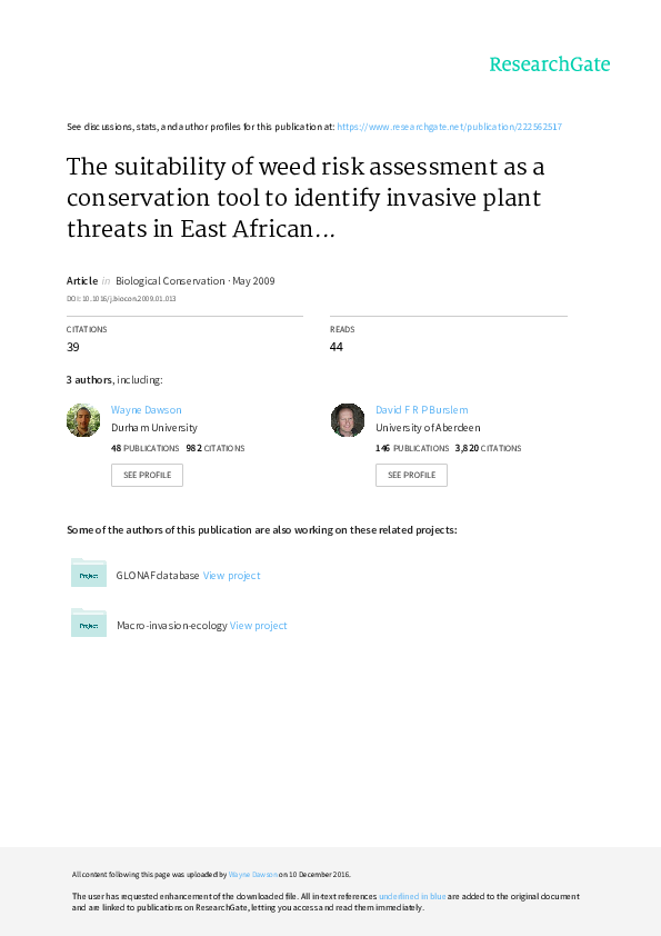(PDF) The suitability of weed risk assessment as a conservation tool to ...