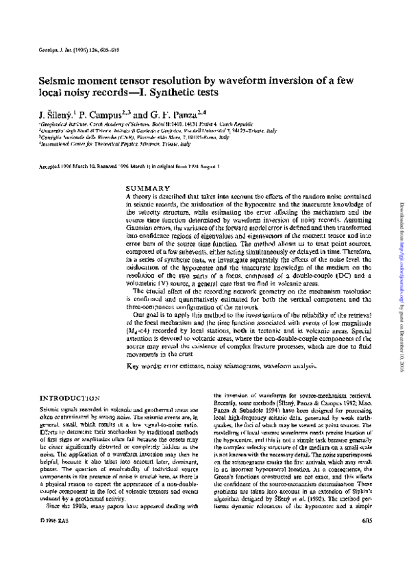(PDF) Seismic moment tensor resolution by waveform inversion of a few local noisy records-II ...
