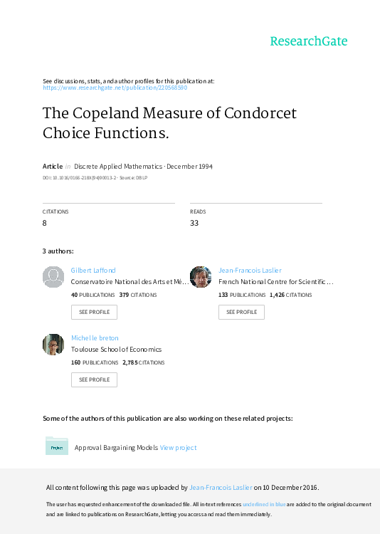 (PDF) The Copeland measure of Condorcet choice functions