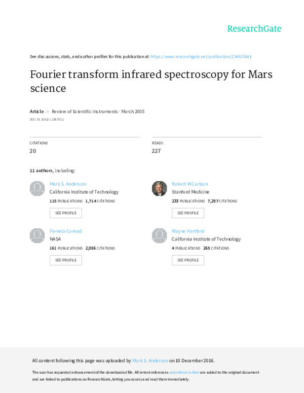 (PDF) Fourier transform infrared spectroscopy for Mars science