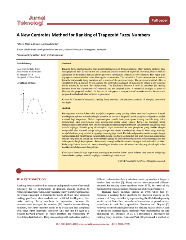 (PDF) A New Centroids Method for Ranking of Trapezoid Fuzzy Numbers