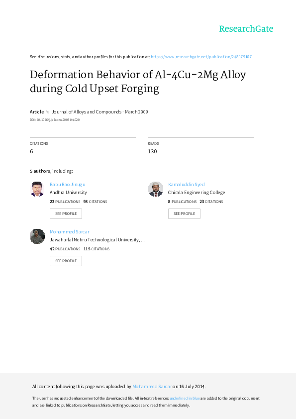 (PDF) Deformation behavior of Al-4Cu-2Mg alloy during cold upset forging