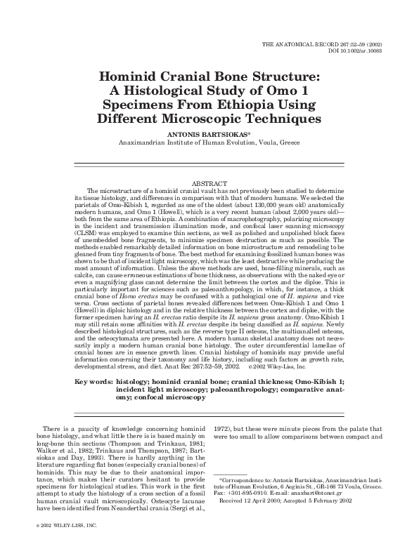 (PDF) Hominid cranial bone structure: a histological study of Omo 1 ...