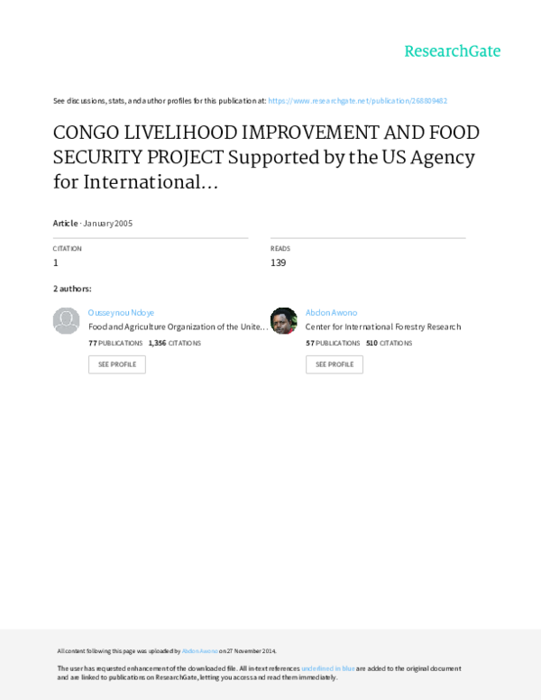 (PDF) Congo Livelihood Improvement and Food Security Project