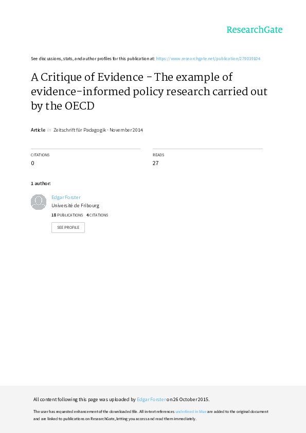 (PDF) A Critique of Evidence - The example of evidence-informed policy ...