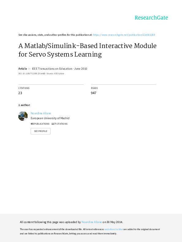 (PDF) A Matlab/Simulink-based interactive module for servo systems learning