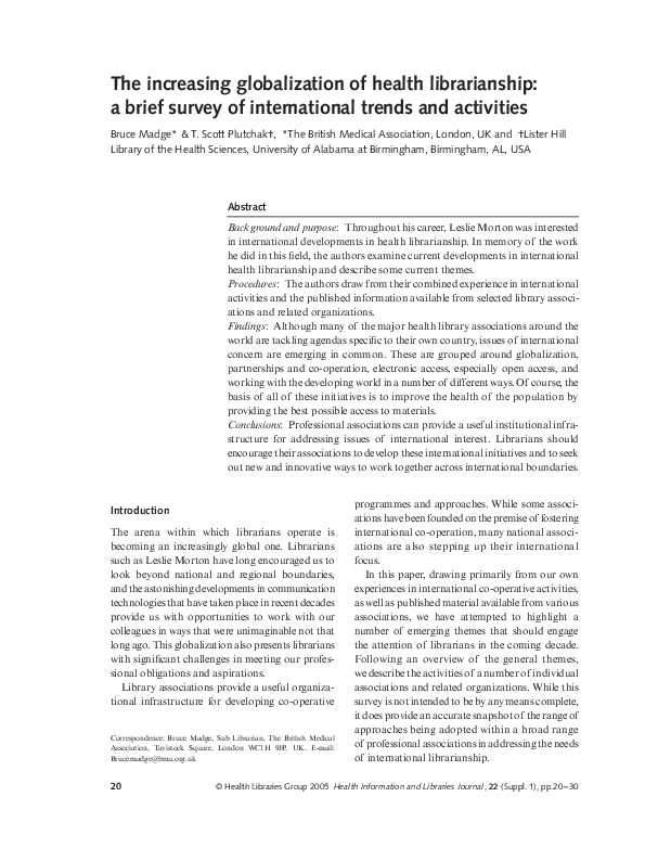 (PDF) The increasing globalization of health librarianship: a brief ...