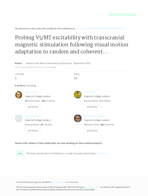 (PDF) Probing V5/MT excitability with transcranial magnetic stimulation ...