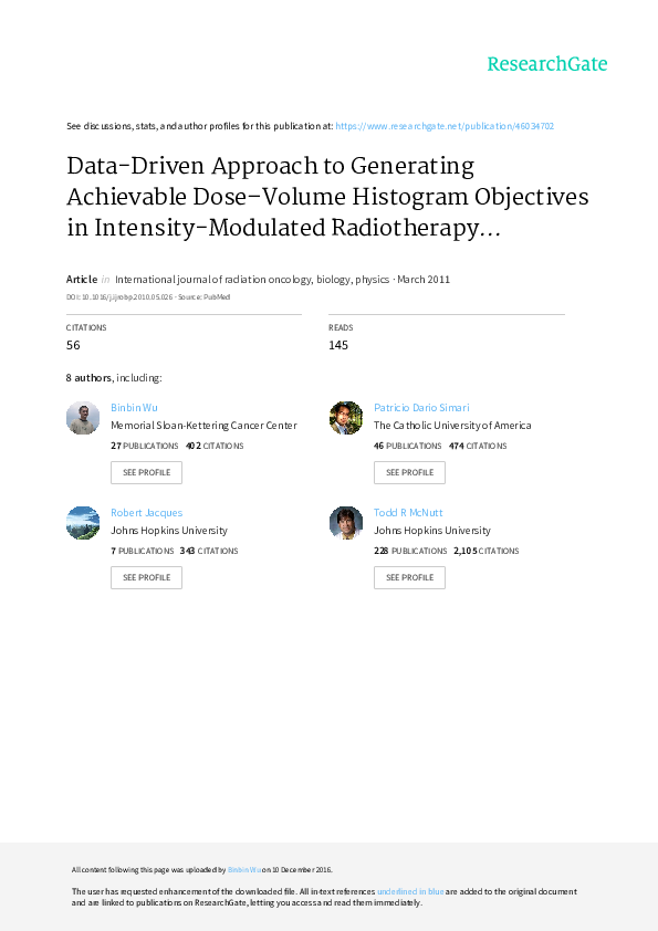 (PDF) A Data-driven Approach to Generating Achievable DVH Objectives in ...