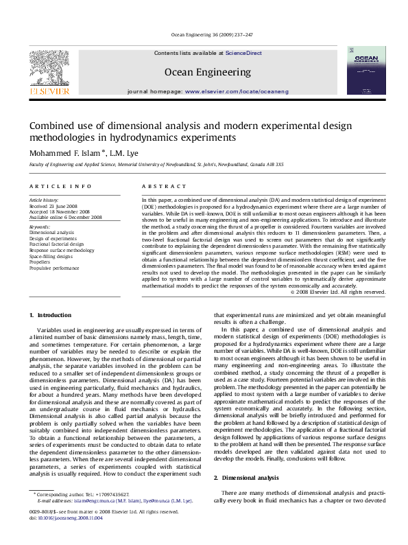 (PDF) Combined use of dimensional analysis and modern experimental design methodologies in ...