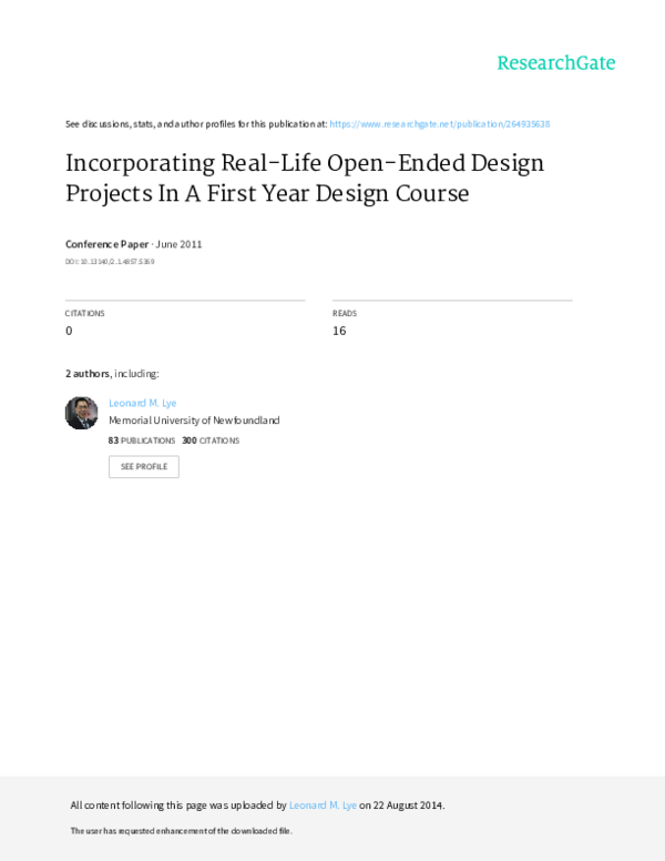 (PDF) Incorporating Real-Life Open-Ended Design Projects In A First ...