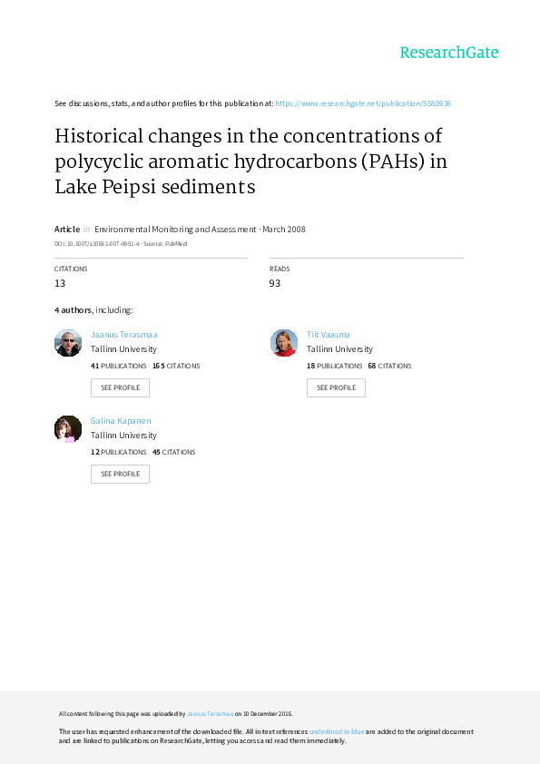(PDF) Polycyclic aromatic hydrocarbons in remote mountain lake waters | Carolina Martinez ...