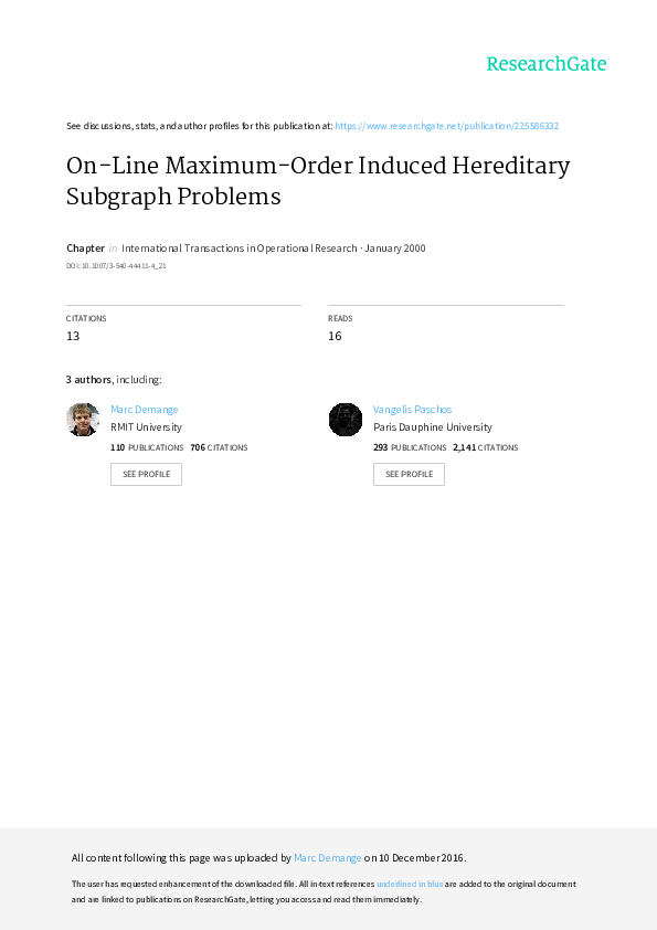 (PDF) On-Line Maximum-Order Induced Hereditary Subgraph Problems