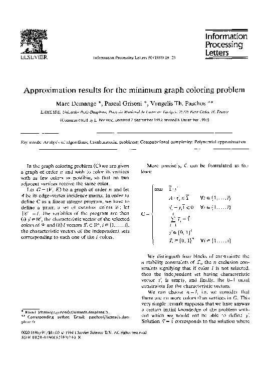 Pdf Approximation Results For The Minimum Graph Coloring Problem Marc Demange
