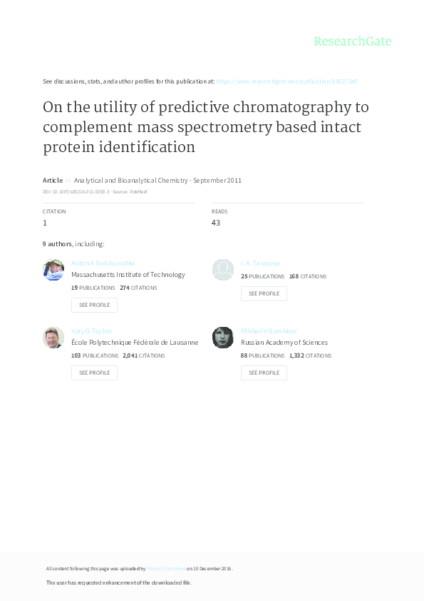 (PDF) On the utility of predictive chromatography to complement mass ...