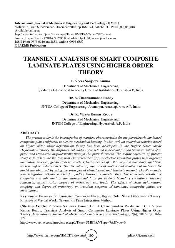 Pdf Transient Analysis Of Smart Composite Laminate Plates Using Higher Order Theory