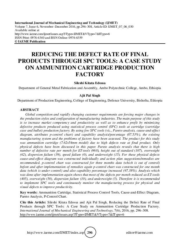 (PDF) REDUCING THE DEFECT RATE OF FINAL PRODUCTS THROUGH SPC TOOLS: A ...