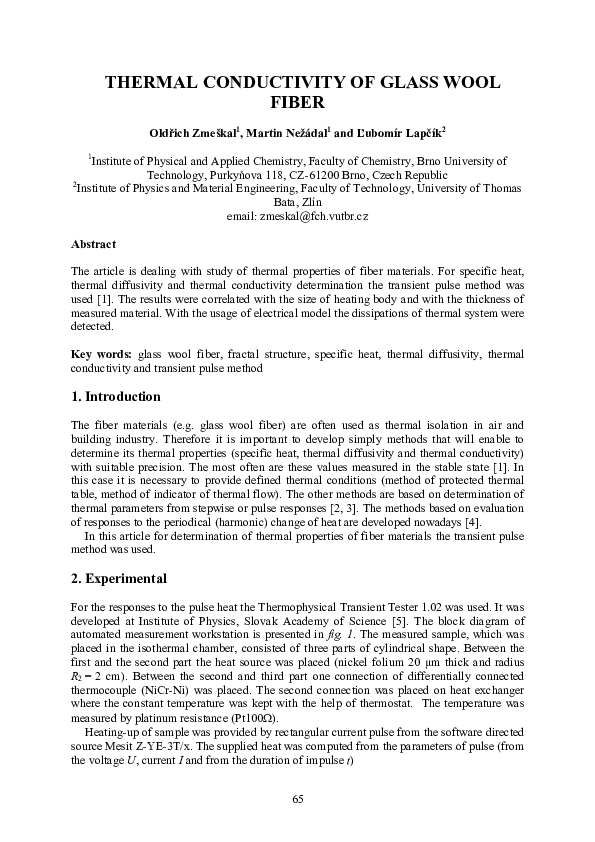 (PDF) THERMAL CONDUCTIVITY OF GLASS WOOL FIBER