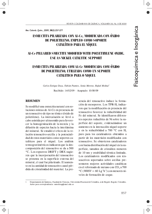 (PDF) ESMECTITA PILARIZADA CON Al-Ce, MODIFICADA CON ÓXIDO DE ...