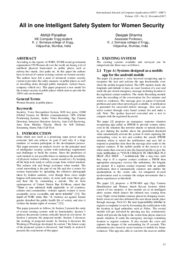 (PDF) All in one Intelligent Safety System for Women Security