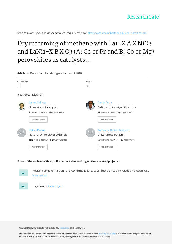 (PDF) Dry reforming of methane with La1-X A X NiO3 and LaNi1-X B X O3 ...