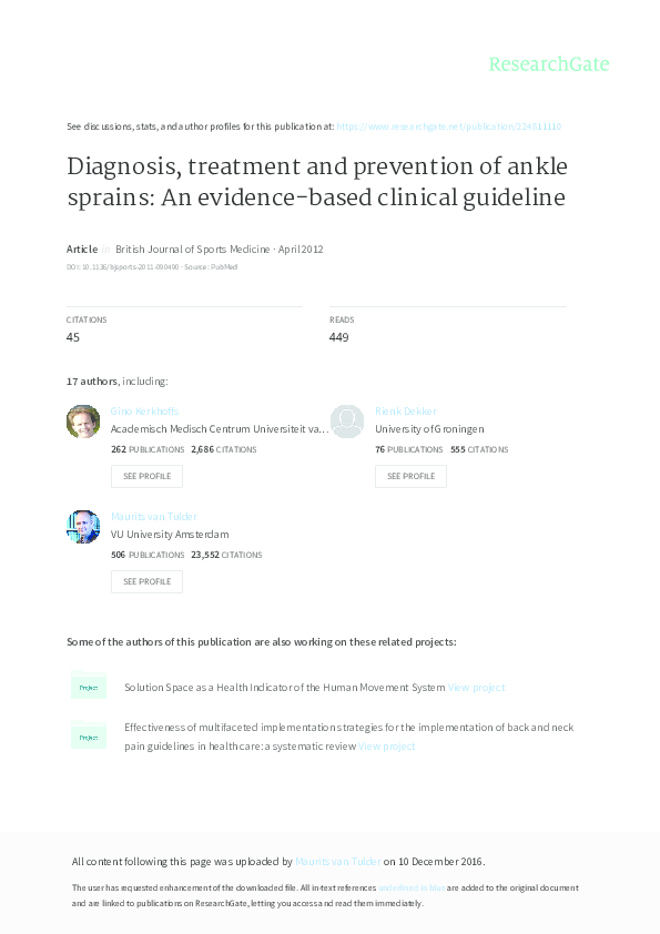 (PDF) Diagnosis, treatment and prevention of ankle sprains: an evidence-based clinical guideline