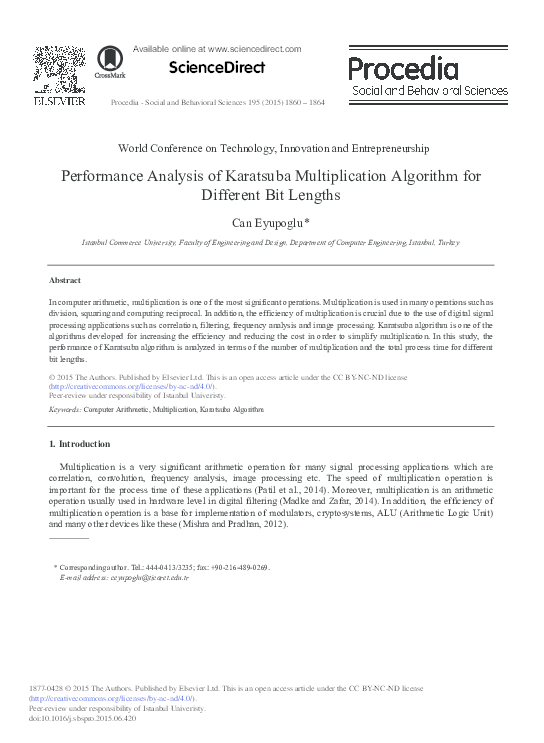 Pdf Performance Analysis Of Karatsuba Multiplication Algorithm For