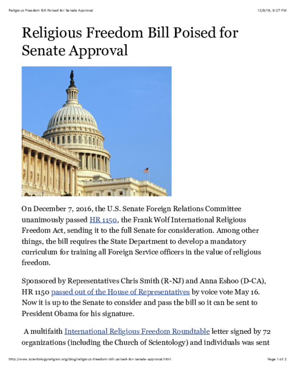 (PDF) Religious Freedom Bill Poised for Senate Approval | Luis Gonzalez ...