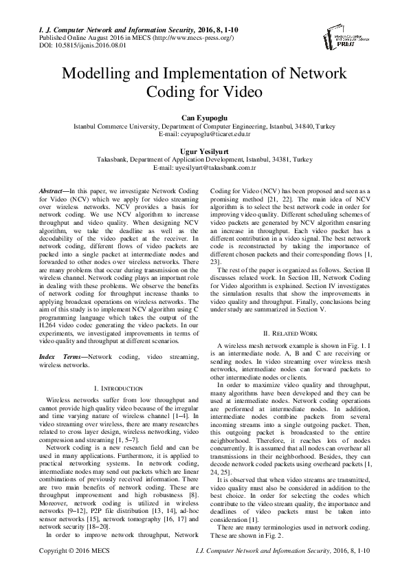 (PDF) Modelling and Implementation of Network Coding for Video