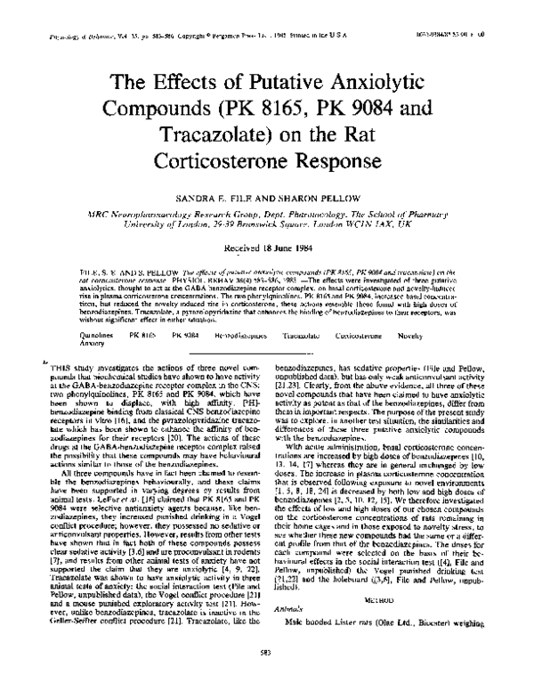 (PDF) The effects of putative anxiolytic compounds (PK 8165, PK 9084 ...
