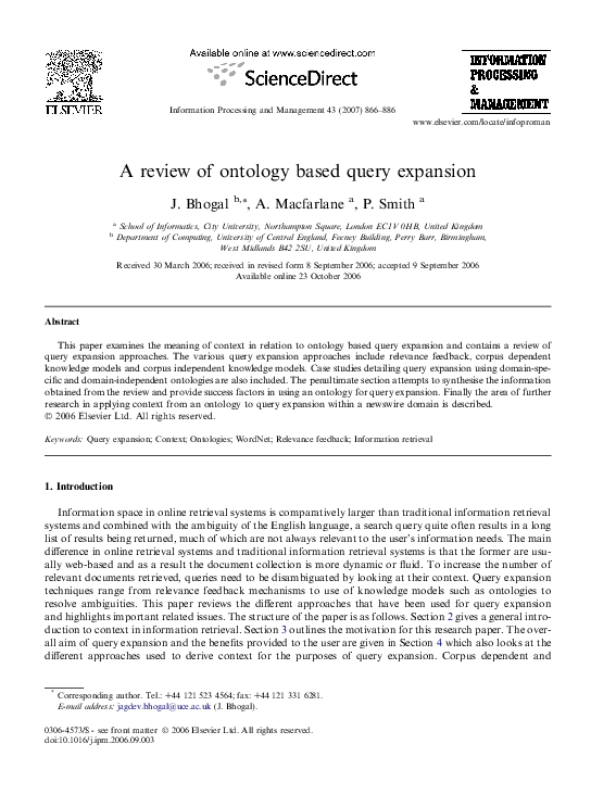 (PDF) A review of ontology based query expansion