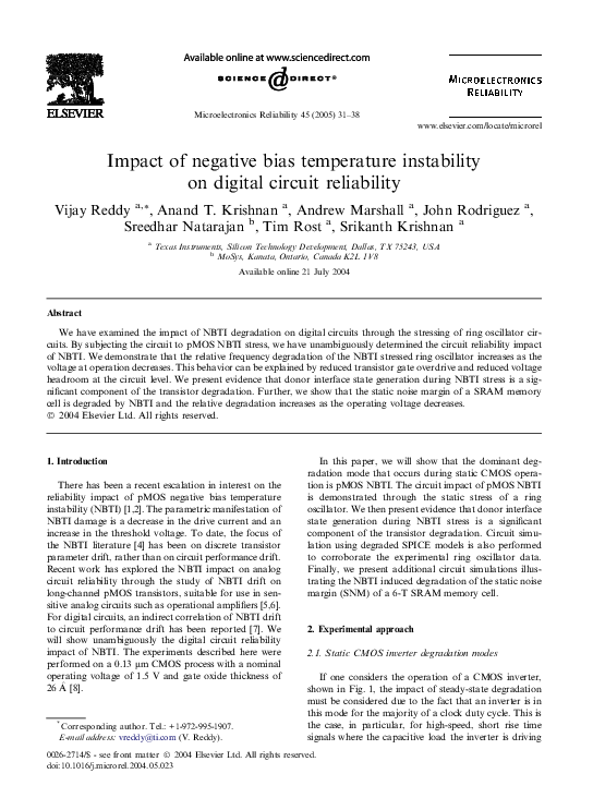 (PDF) Impact of Negative-Bias temperature instability in nanoscale SRAM array: Modeling and analysis