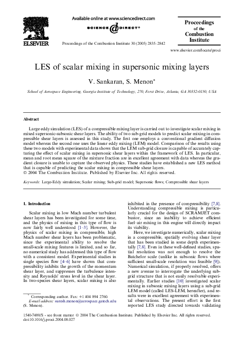 (PDF) LES of scalar mixing in supersonic mixing layers