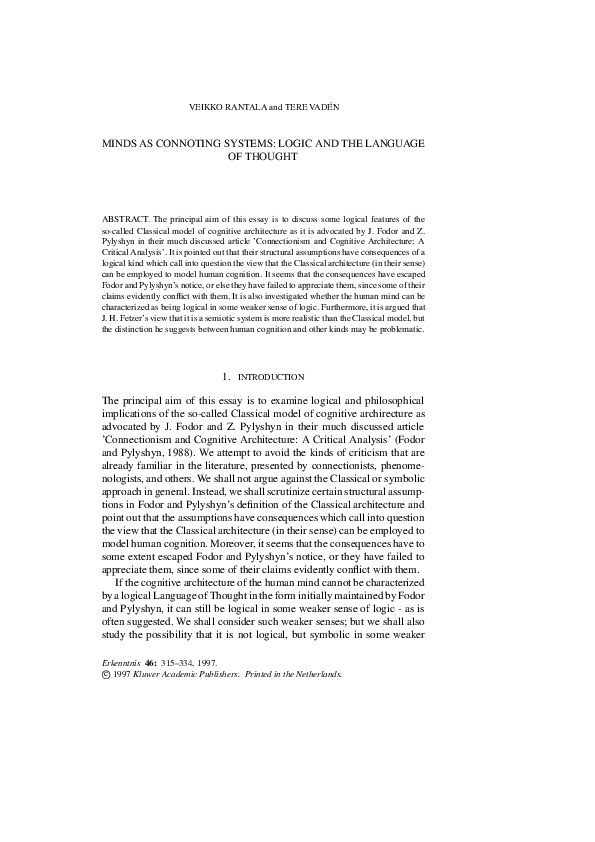 (PDF) Minds As Connoting Systems: Logic and the Language of Thought