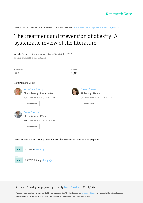 (PDF) Review: The treatment and prevention of obesity: a systematic ...