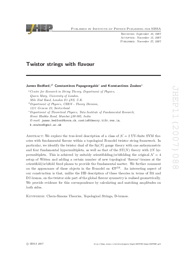 (PDF) Twistor strings with flavour